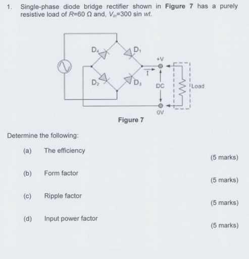 Solved 1. Single-phase diode bridge rectifier shown in | Chegg.com