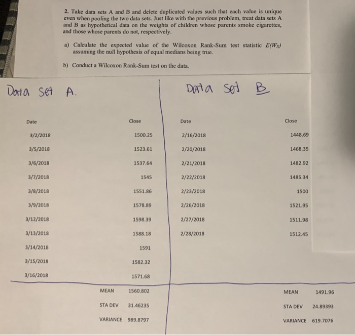 Solved 2. Take data sets A and B and delete duplicated | Chegg.com