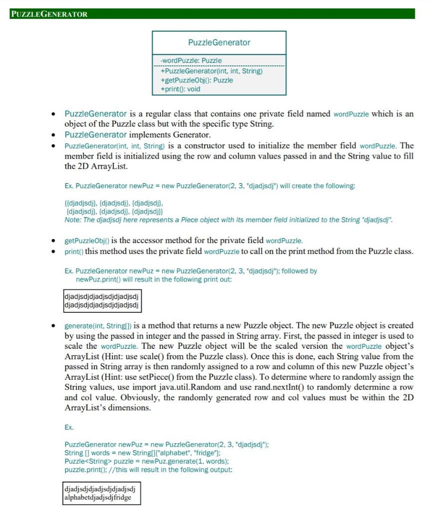 Solved OVERVIEW: 1. Create an interface named Generator. 2. | Chegg.com