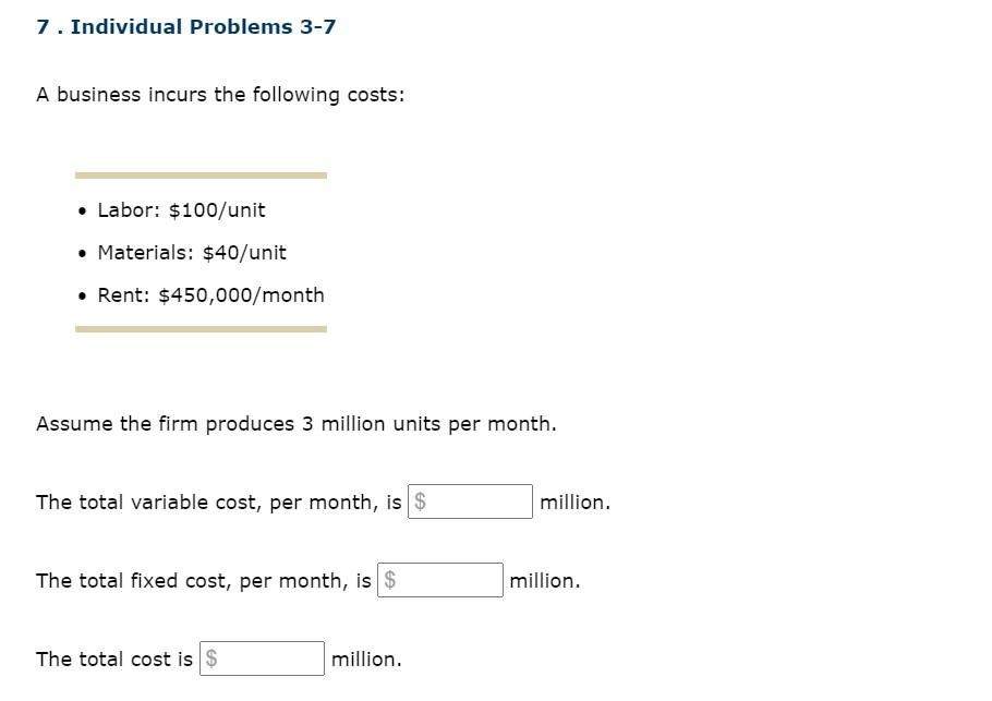Solved 7. Individual Problems 3-7 A business incurs the | Chegg.com Solved 7. Individual Problems 3-7 A business incurs the | Chegg.com
