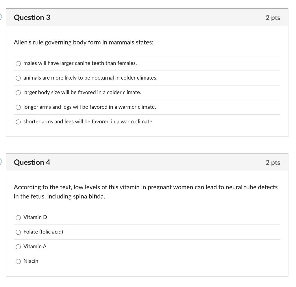 Solved Allen's rule governing body form in mammals states: | Chegg.com