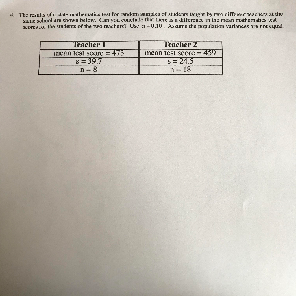 Solved 4. The results of a state mathematics test for random | Chegg.com