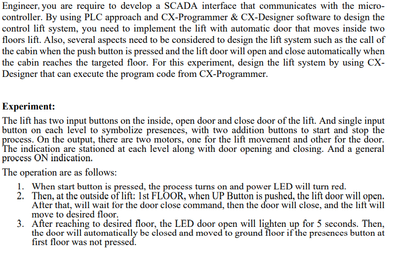 Engineer, you are require to develop a SCADA | Chegg.com