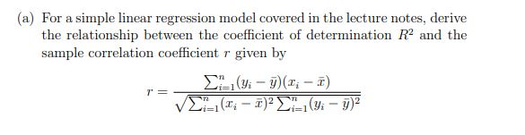 Solved (a) For a simple linear regression model covered in | Chegg.com