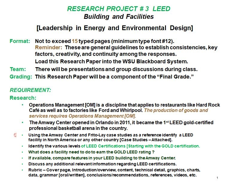 Solved RESEARCH PROJECT #3 LEED Building and Facilities | Chegg.com