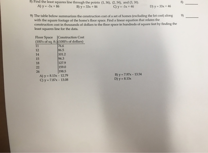 Solved Find the least squares line through the points (1, | Chegg.com