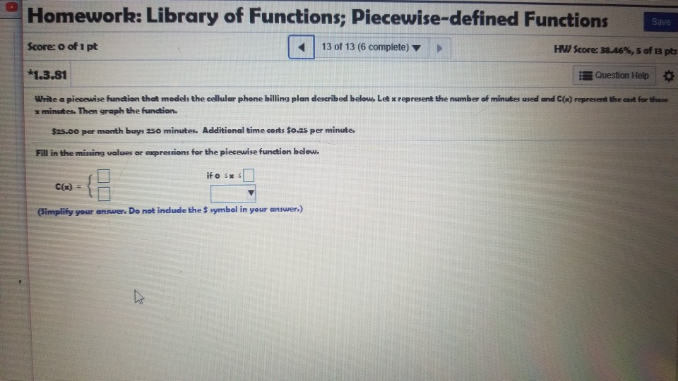 Solved Homework: Library of Functions; Piecewise-defined | Chegg.com