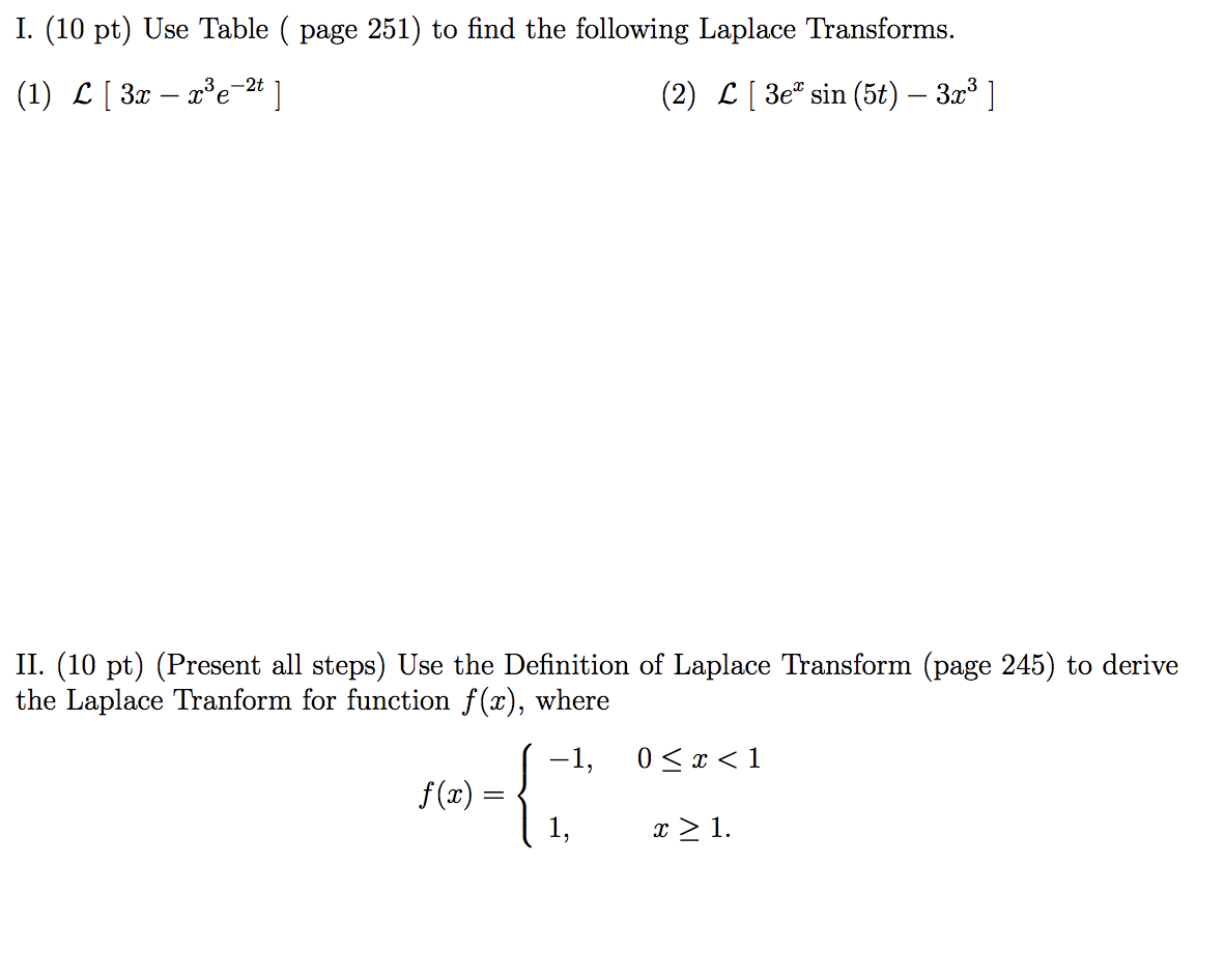 Solved I. (10 pt) Use Table ( page 251) to find the | Chegg.com