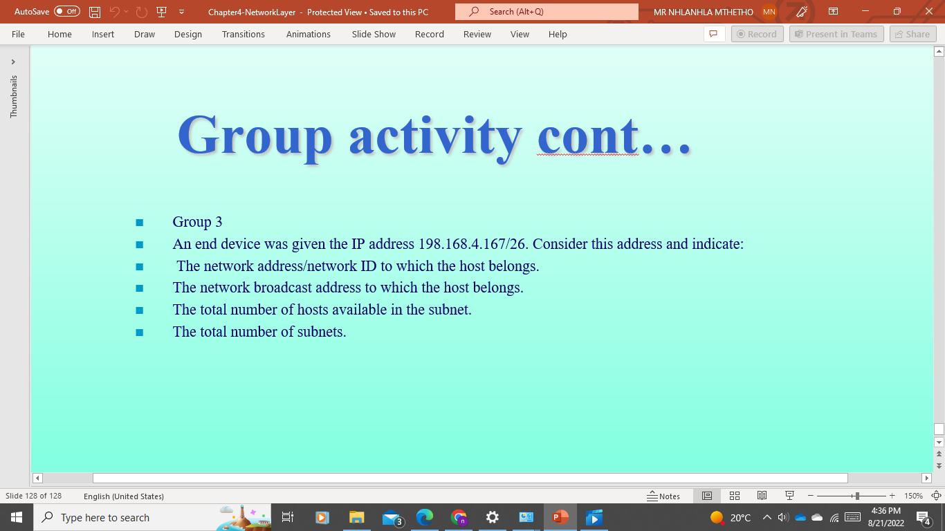 Solved Group 3 An end device was given the IP address | Chegg.com