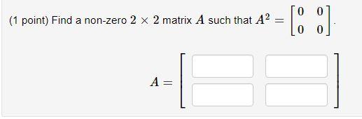 Solved (1 point) Find a non-zero 2 x 2 matrix A such that A2 | Chegg.com