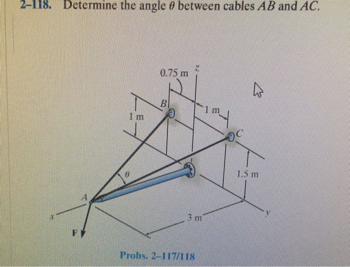 Solved Determine the angle theta between cables AB and AC. | Chegg.com Solved Determine the angle theta between cables AB and AC. | Chegg.com