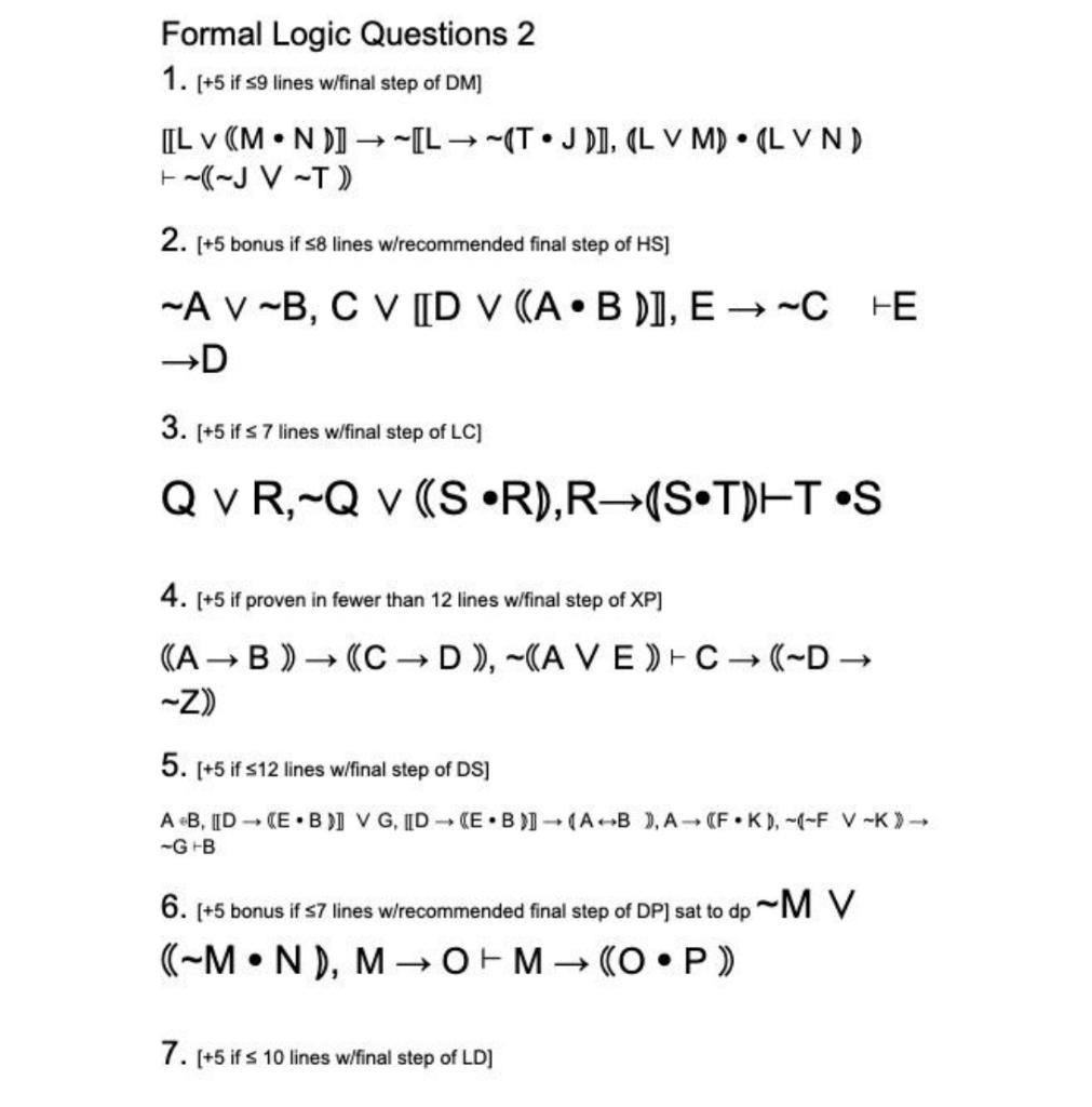 [[L∨((M⋅N)]]→∼[[L→∼T⋅JD],(L∨M)⋅(L∨N) ⊢∼((∼J∨∼T)) 2. | Chegg.com