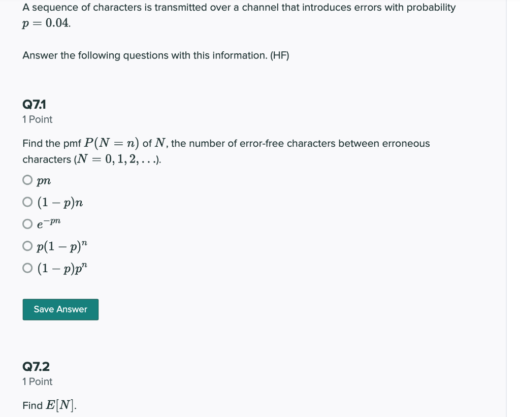 Solved A sequence of characters is transmitted over a | Chegg.com