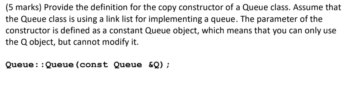 Solved (5 marks) Provide the definition for the copy | Chegg.com
