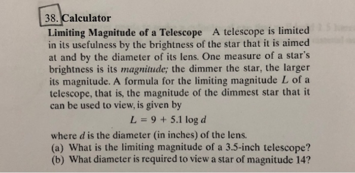 Solved 5 Calculator 38.Calculator Limiting Magnitude of a | Chegg.com