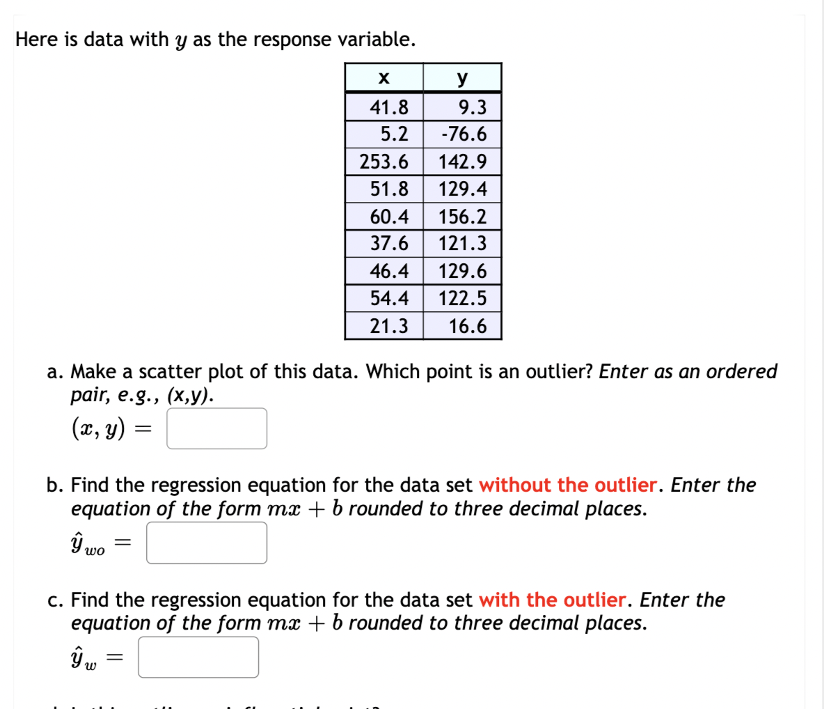 Solved Here is data with y as the response variable. a. Make | Chegg.com