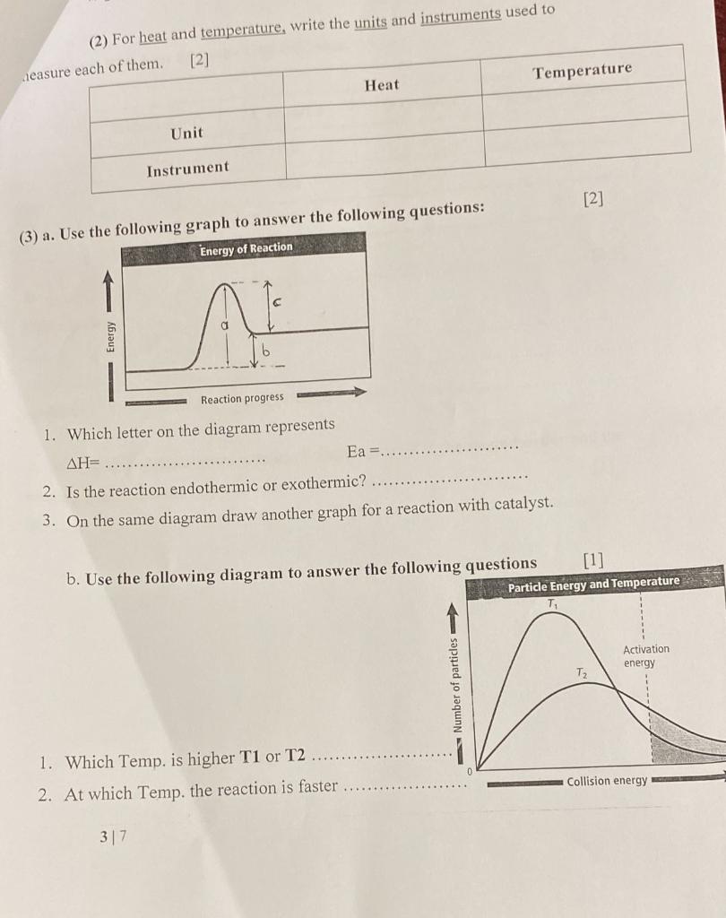 Solved (2) For heat and temperature, write the units and | Chegg.com