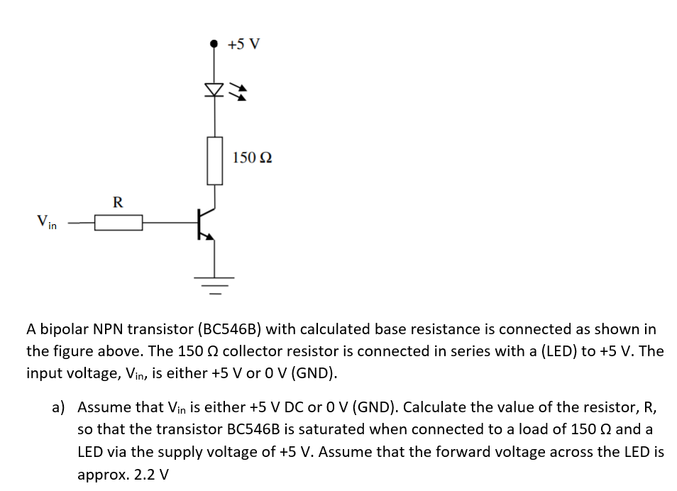 Solved +5 V 150 22 R Vin A bipolar NPN transistor (BC546B) | Chegg.com