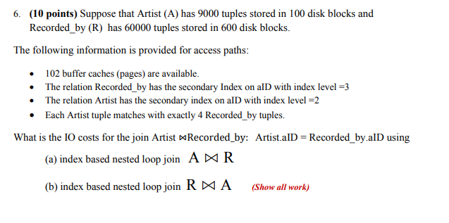 Solved Suppose that Artist (A) ﻿has 9000 ﻿tuples stored in | Chegg.com