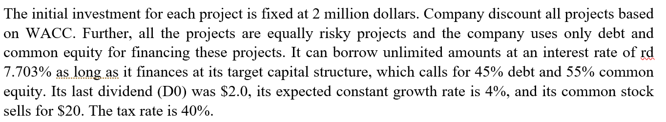Solved Project number: 1 2 3 4 5 6 7 8 Initial investment | Chegg.com