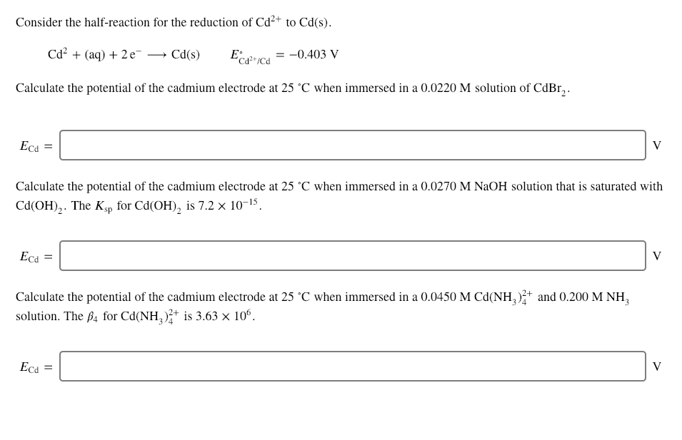 Solved Consider the half-reaction for the reduction of Cd+ | Chegg.com