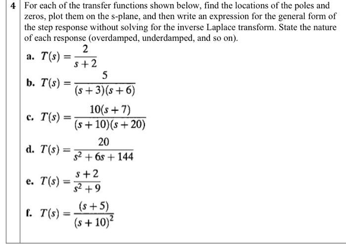 Solved 4 For each of the transfer functions shown below, | Chegg.com