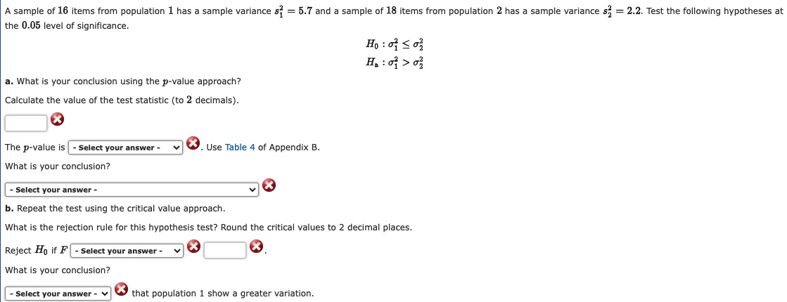 Solved A sample of 16 items from population 1 has a sample | Chegg.com