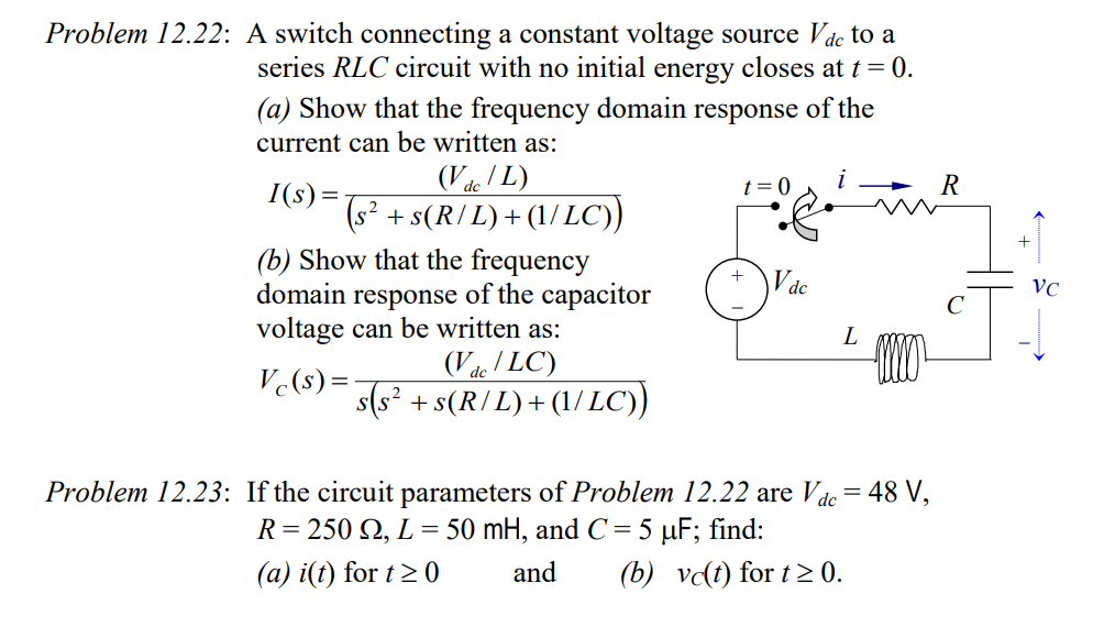 Solved Problem 12.22: A switch connecting a constant voltage | Chegg.com