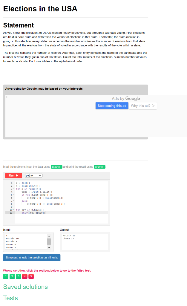 Solved The number of equal numbers Statement Given two lists | Chegg.com