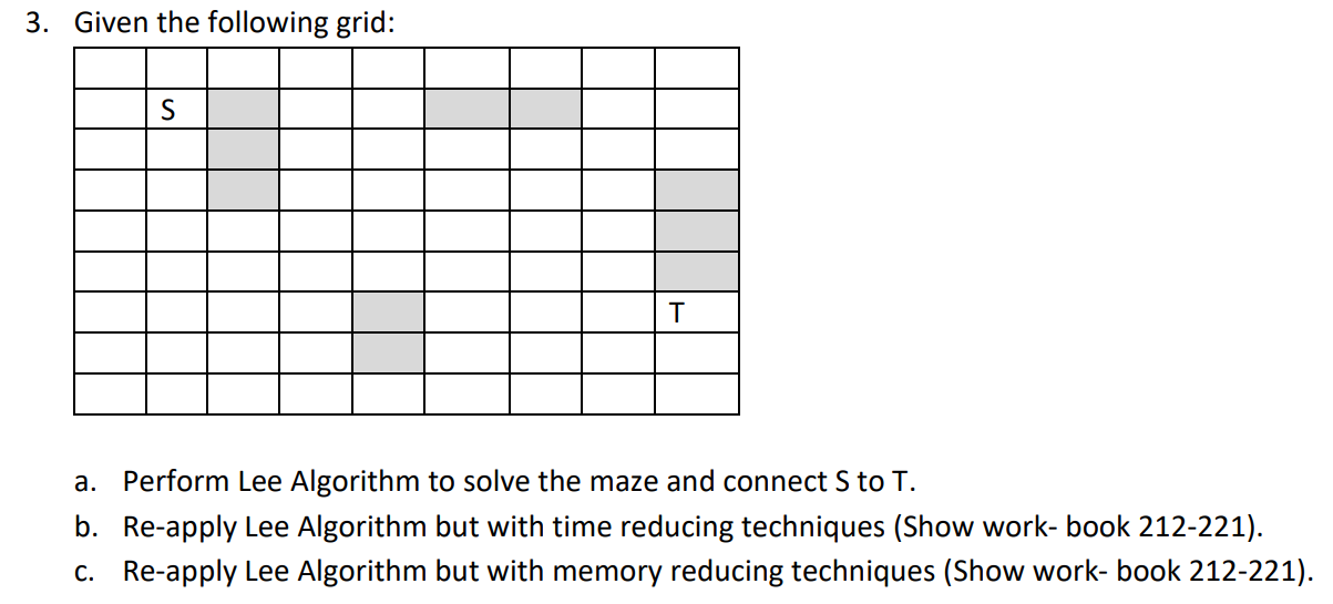 Solved 3. Given the following grid: S T a. Perform Lee | Chegg.com