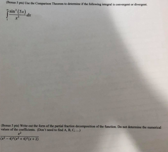 Solved (Bonus 5 pts) Use the Comparison Theorem to determine | Chegg.com