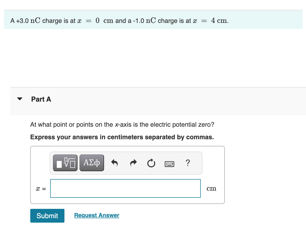 Solved A +3.0nC charge is at x=0 cm and a −1.0nC charge is | Chegg.com