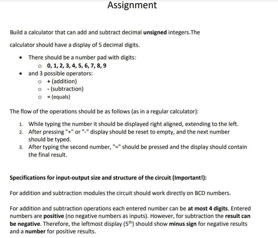 Assignment Build a calculator that can add and | Chegg.com