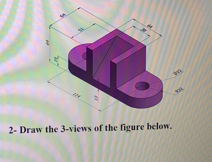 Solved Draw the 3 views of this figure by using autocad | Chegg.com