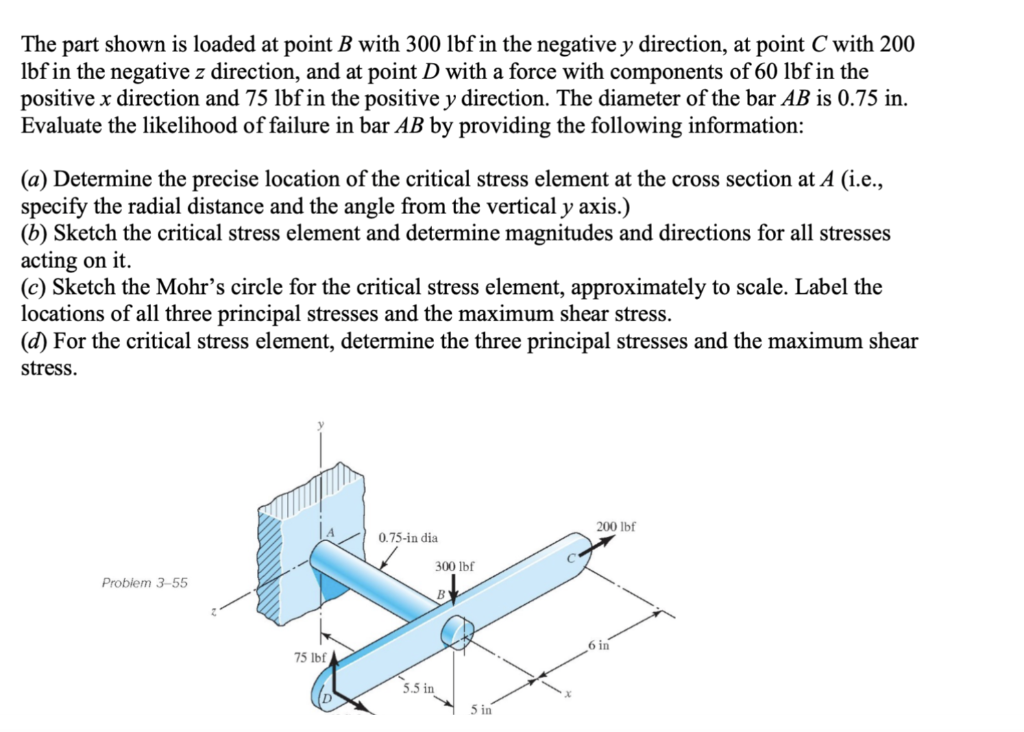 Solved The part shown is loaded at point B with 300 lbf in | Chegg.com