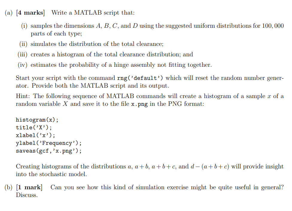 Solved (a) (4 marks] Write a MATLAB script that: (i) samples | Chegg.com