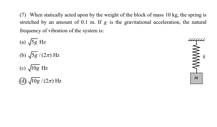 Solved (6) The block of mass m kg is connected to an | Chegg.com