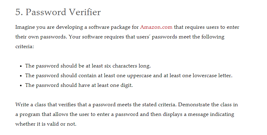 Solved 5 Password Verifier Imagine You Are Developing A