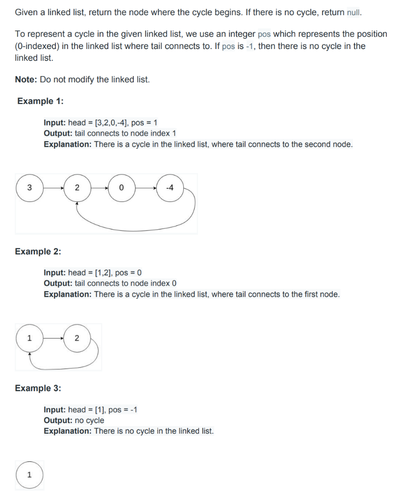 Given a linked list, return the node where the cycle | Chegg.com