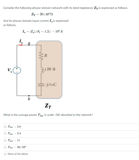 Solved Consider the following phasor-domain network with its | Chegg.com