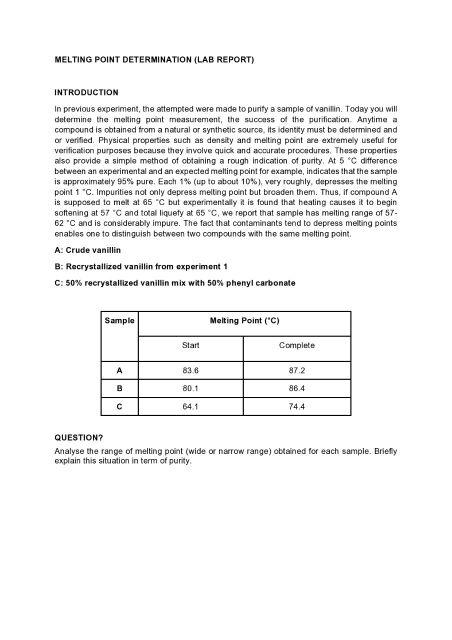 Solved MELTING POINT DETERMINATION (LAB REPORT) INTRODUCTION | Chegg.com