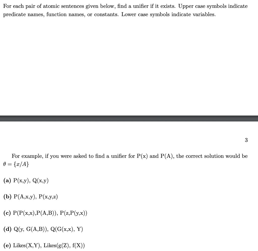 Solved For each pair of atomic sentences given below, find a | Chegg.com