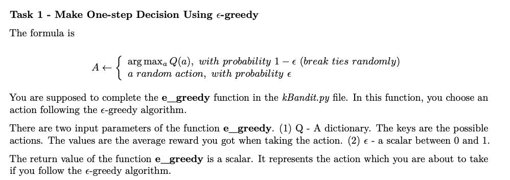 Task 1 - Make One-step Decision Using ϵ-greedy The | Chegg.com