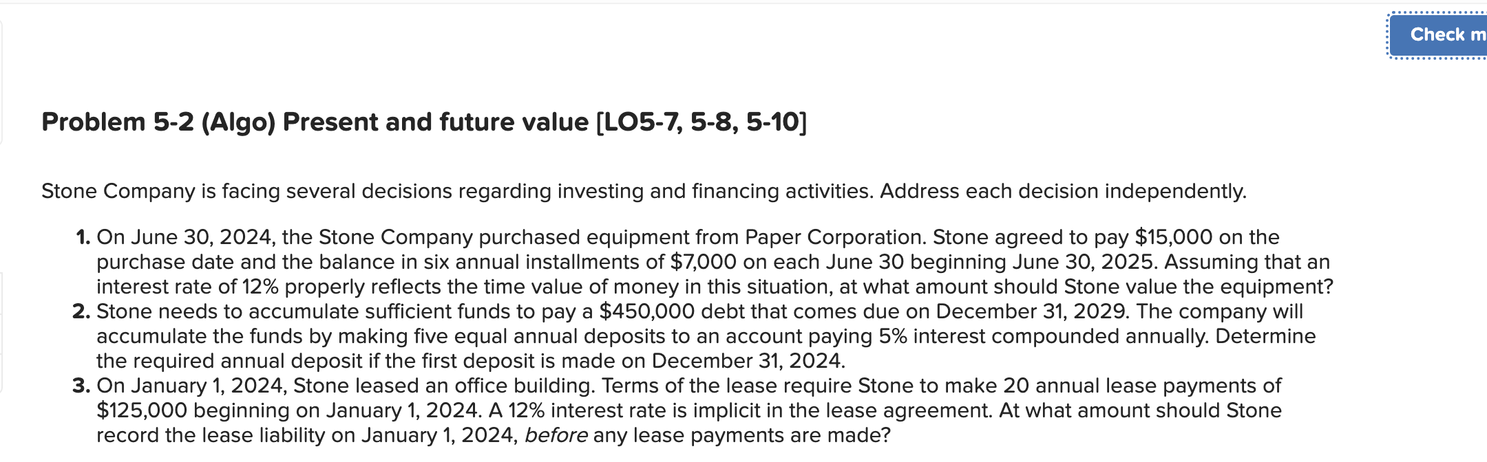 Solved Problem 5-2 (Algo) ﻿Present and future value | Chegg.com
