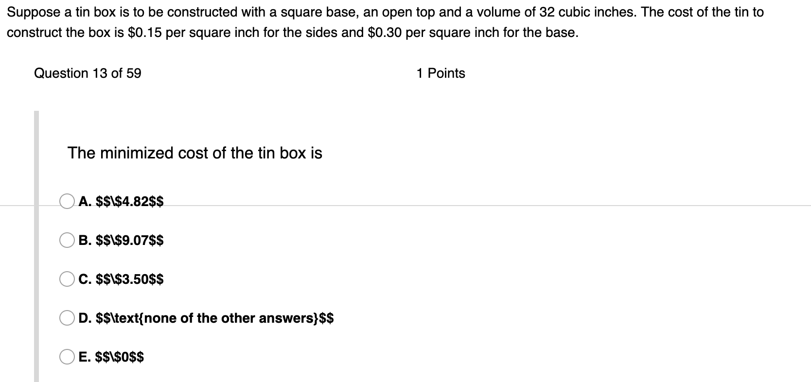Solved Suppose a tin box is to be constructed with a square | Chegg.com