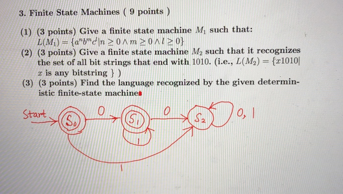 Solved 3. Finite State Machines (9 points) (1) (3 points) | Chegg.com