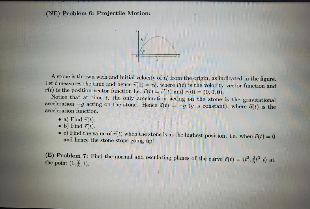 Solved (NE) Problem 6: Projectile Motion: A stone is thrown | Chegg.com