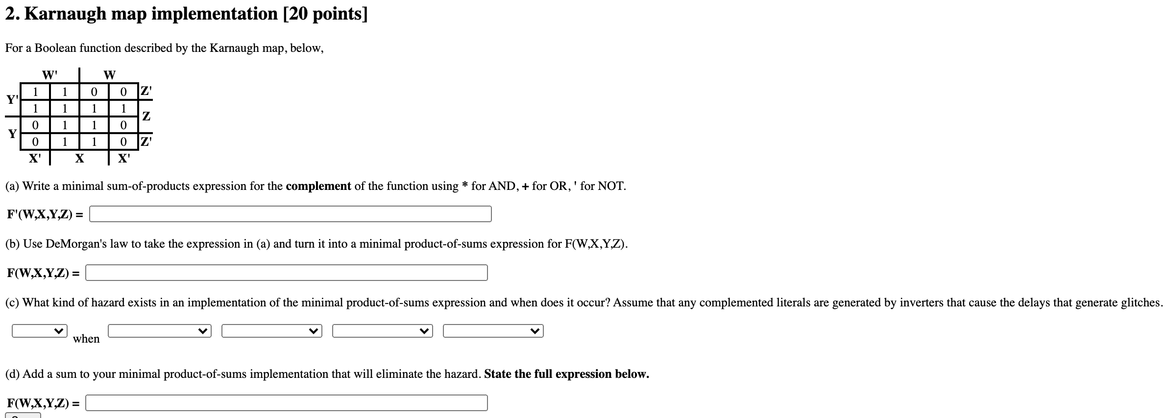 Solved 2. Karnaugh map implementation [20 points) For a | Chegg.com