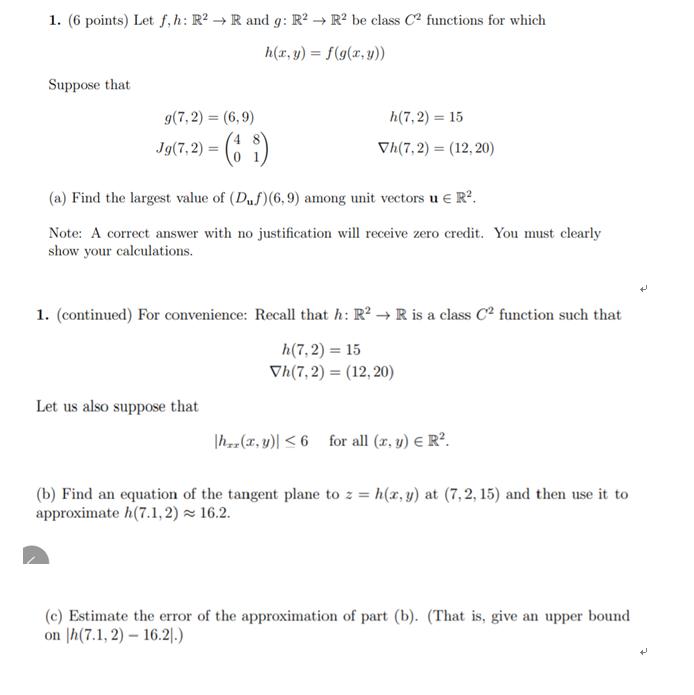 Solved 1. (6 points) Let f,h: R2 + R and g: R2 + R2 be class | Chegg.com