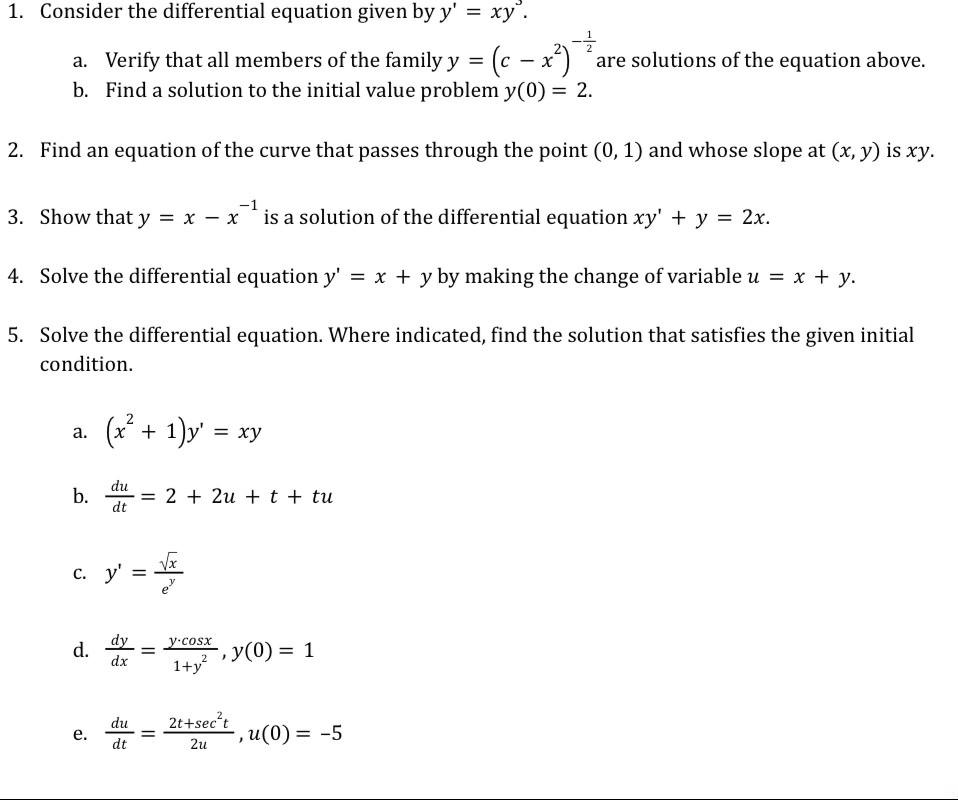 Solved 1. Consider the differential equation given by | Chegg.com